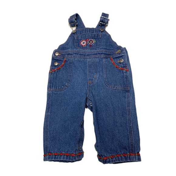 Bottoms | Girls Floral Embroidered Blue Denim Overalls | Poshmark